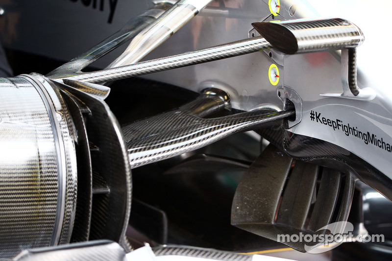 Mercedes AMG F1 W06 front suspension detail at Monaco GP
